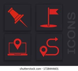 Set Route Location Push Pin Flag Stock Vector Royalty Free 1728444601 Shutterstock