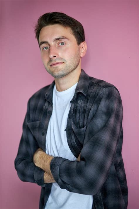 Handsome Caucasian Guy In Casual Shirt Posing At Camera Isolated Stock