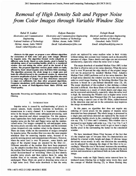 Pdf Removal Of High Density Salt And Pepper Noise From Color Images Through Variable Window Size