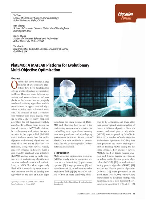 Pdf Platemo A Matlab Platform For Evolutionary Multi Objective Optimization