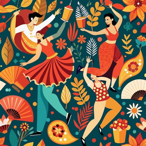 Pattern With Tango And Flamenco Dancers Premium Ai Generated Vector