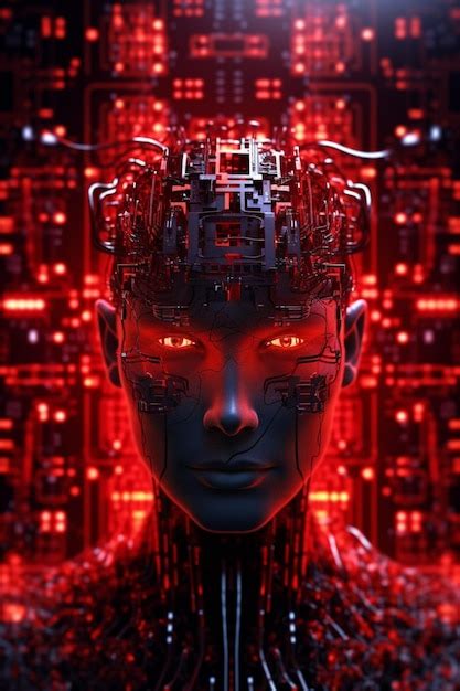 Premium Ai Image Red Android With Circuits Generative Ai