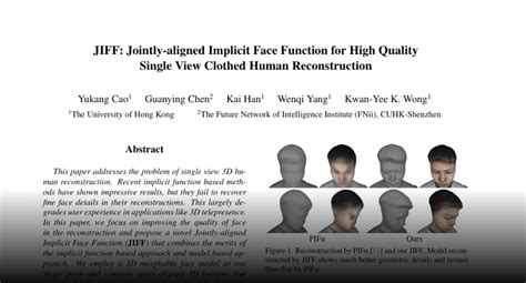 Paper Page Jiff Jointly Aligned Implicit Face Function For High Quality Single View Clothed