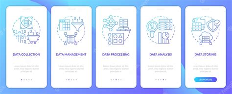 Premium Vector Data Processing Stages Blue Gradient Onboarding Mobile App Screen