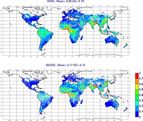 Global Maps Of Temporal Mean Aod From Terra And Aquamodis As Well As Download Scientific