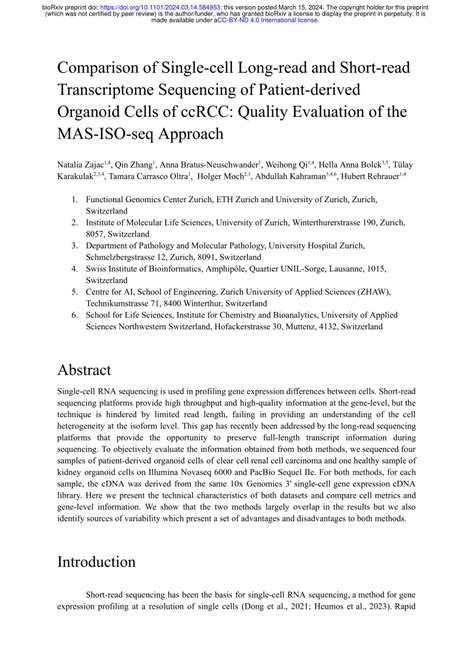 Pdf Comparison Of Single Cell Long Read And Short Read Transcriptome