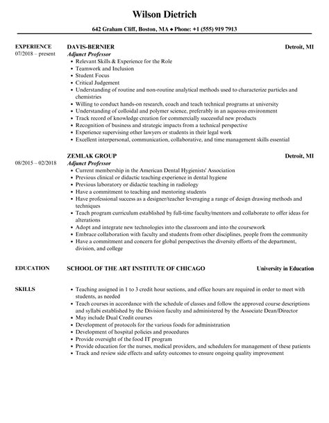 Adjunct Professor Resume Samples Velvet Jobs