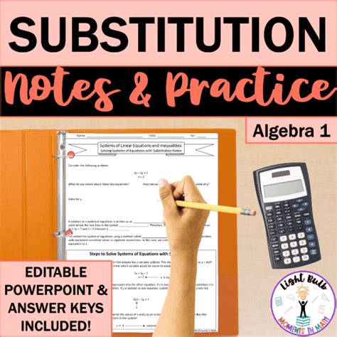 Solving Systems Of Equations With Substitution Guided Notes And Worksheet Editable Light