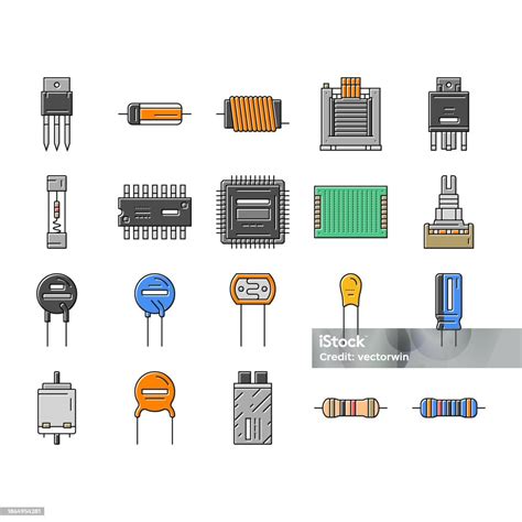 Electronic Component Circuit Chip Icons Set Vector Stock Illustration Download Image Now