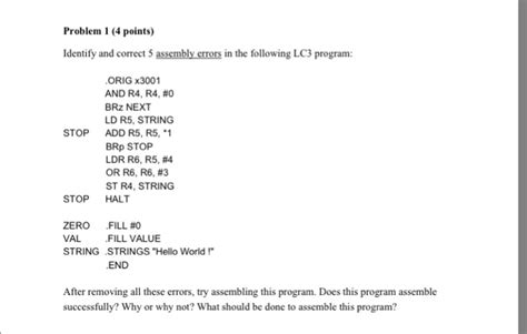Solved Identify And Correct 5 Assembly Errors In The Chegg Com