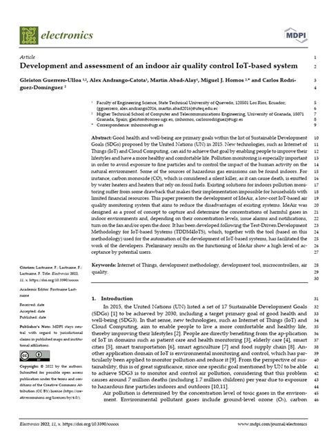 Development And Assessment Of An Indoor Air Quality Control Iot Based System Pdf Air
