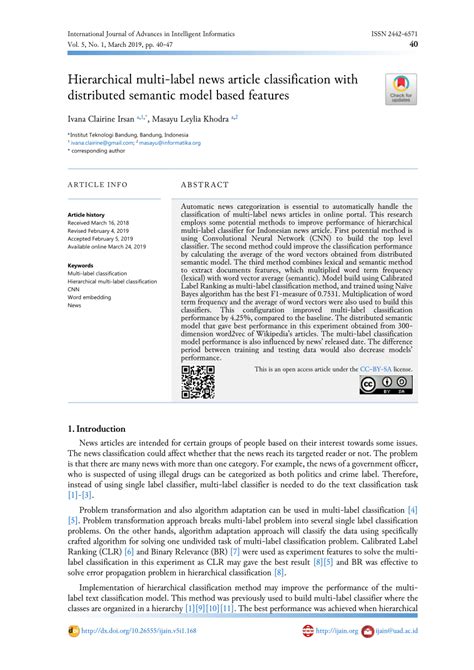 Pdf Hierarchical Multi Label News Article Classification With