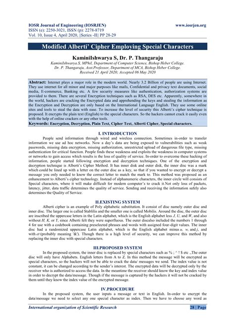 Modified Alberti Cipher Employing Special Characters Docslib