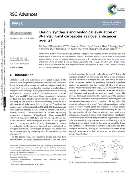 Pdf Design Synthesis And Biological Evaluation Of N Arylsulfonyl