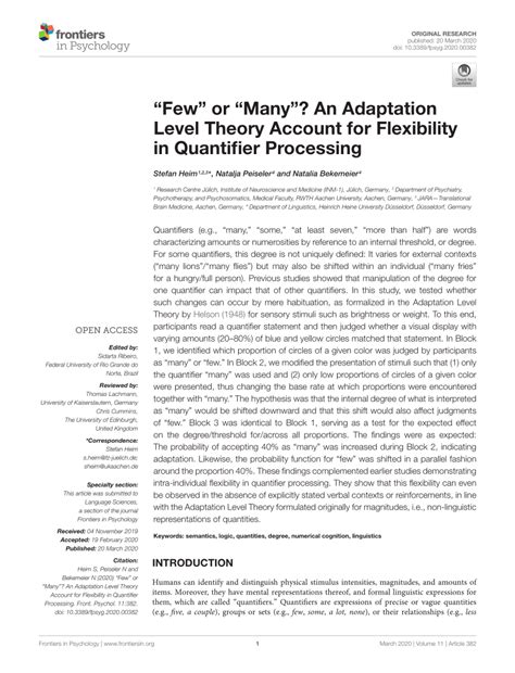 Pdf Few” Or Many” An Adaptation Level Theory Account For Flexibility In Quantifier Processing