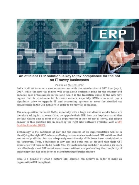 An Efficient Erp Solution Pdf Enterprise Resource Planning Taxes