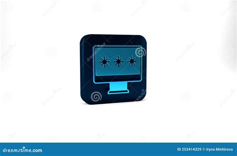Blue Monitor With Password Notification Icon Isolated On Grey Background Security Personal