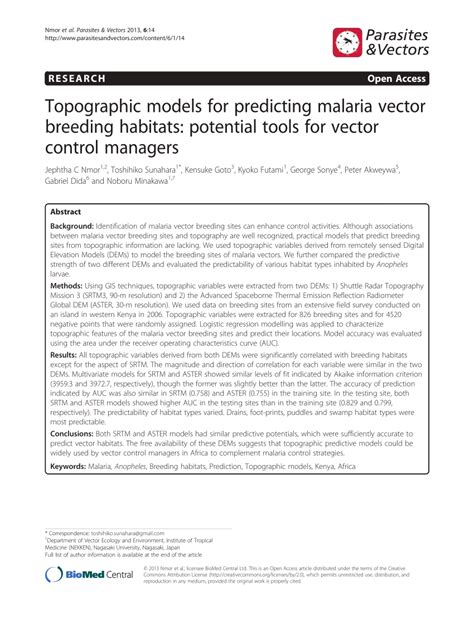 Pdf Topographic Models For Predicting Malaria Vector Breeding Habitats Potential Tools For