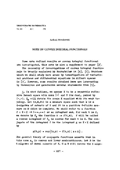 Pdf Note On Convex Integral Functionals Andrzej Nowakowski
