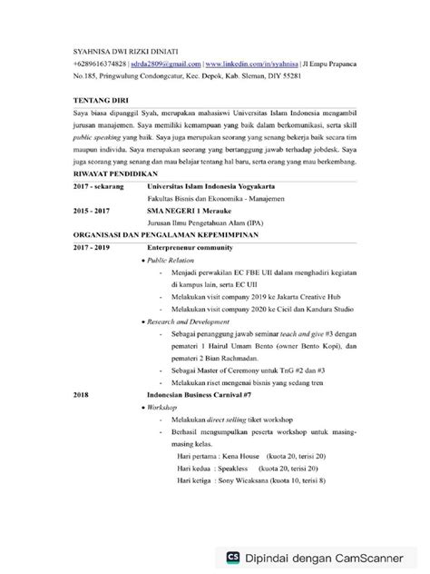 Cv Syahnisa D R Diniati Pdf