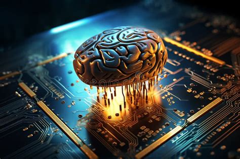 Human Brain And Artificial Intelligence Concept Big Data Processing Computer Motherboard