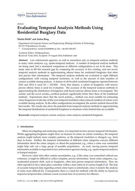 Pdf Evaluating Temporal Analysis Methods Using Residential Burglary Data
