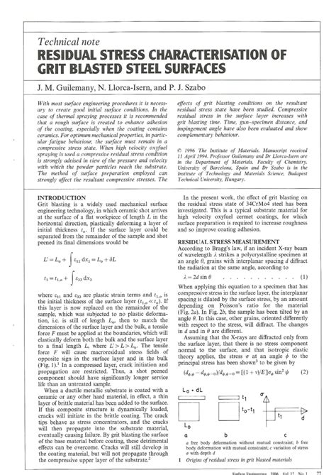 Pdf Residual Stress Characterisation Of Grit Blasted Steel Surfaces