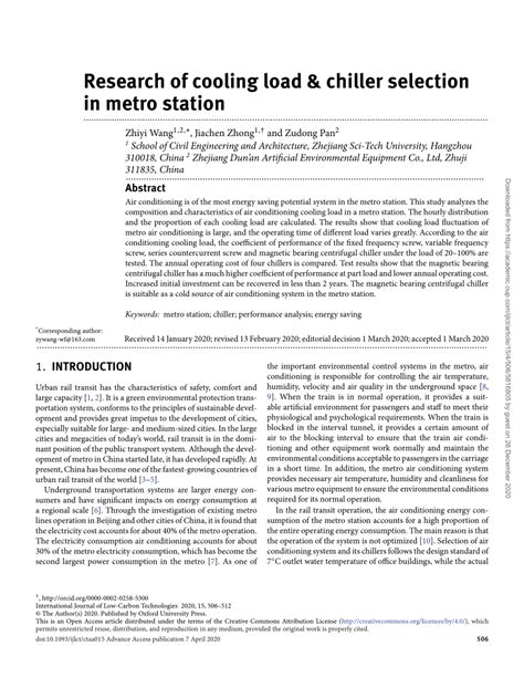 PDF Research Of Cooling Load Chiller Selection In Metro Station
