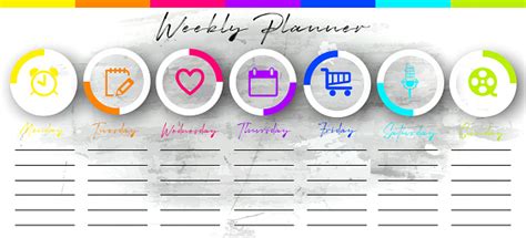 주간 일기 만화 스타일의 계획 개념 콘크리트 벽 배경에 아이콘이 있는 주간 할 일 목록 수첩에 대한 스톡 벡터 아트 및 기타