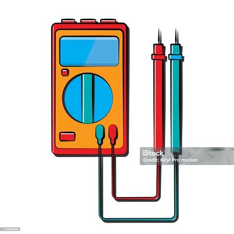 Ac Dc 전압 전류 저항 배선 손상 및 연결부를 측정 하기 위한 작은 빨간색 청색 전기 계량기 테스터 디지털 멀티 미터 건설 도구 과학 실험에 대한 스톡 벡터 아트 및