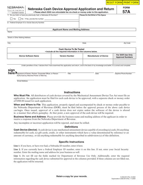 Form 57a Download Fillable Pdf Or Fill Online Nebraska Cash Device