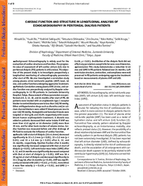 Pdf Cardiac Function And Structure In Longitudinal Analysis Of Echocardiography In Peritoneal