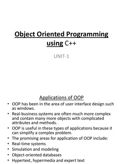 Object Oriented Programming Using C Unit 1 Pdf Class Computer Programming Object