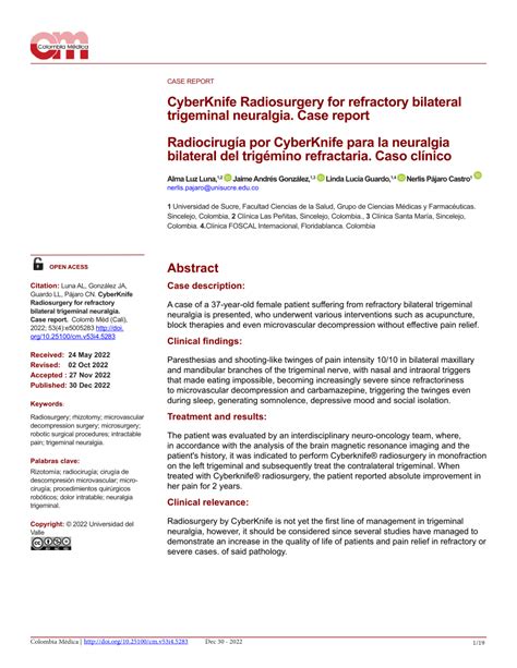 Pdf Cyberknife Radiosurgery For Refractory Bilateral Trigeminal Neuralgia Case Report