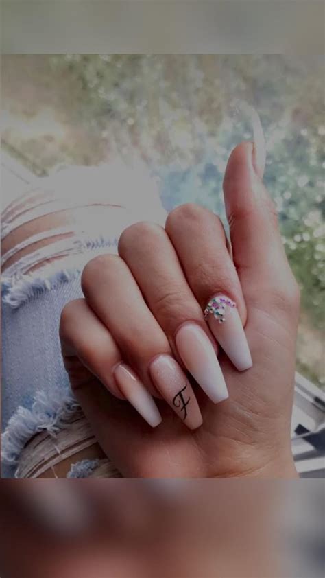 Cute Simple Pink Nude Nails W Initial Letter Cute Acrylic Nails Nails Work Nails