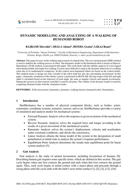 Pdf Dynamic Modelling And Analyzing Of A Walking Of Humanoid Robot