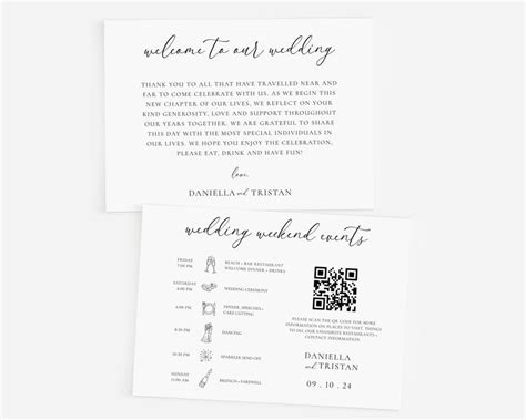 Qr Code Welcome Wedding Program Template Minimalist Wedding Timeline Card Modern Wedding Weekend
