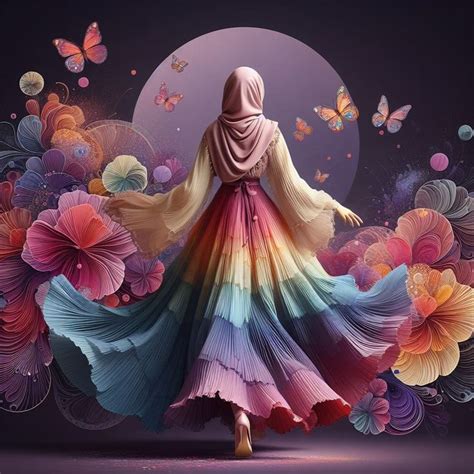 570 Prompt A Beautiful Girl In Hijab In Flowing Wearing A Colorful