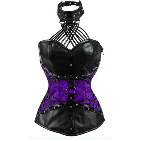 Sexy Women S Plus Size Corsets Leather Halter Gothic Clothing Steampunk Corsets Lace Up Boned