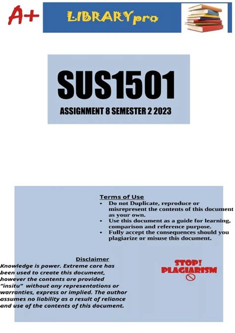 Sus1501 Assignment 8 Portfolio Complete Answers Semester 2 2024
