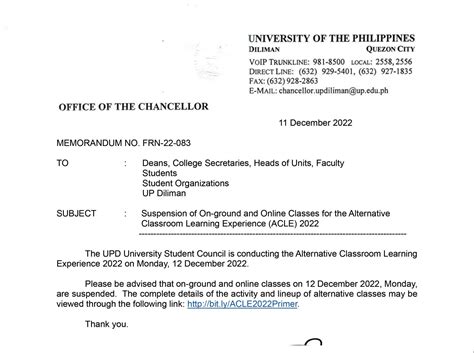 Memorandum No Frn 22 083 Suspension Of On Ground And Online Classes For The Alternative