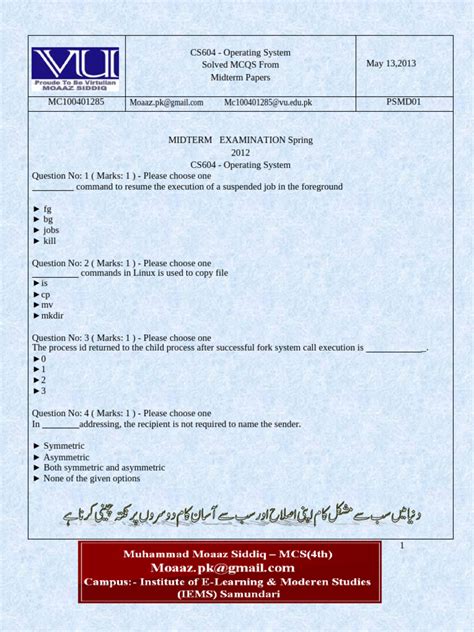 s604 midterm solved mcqs with references by moaaz pdf operating