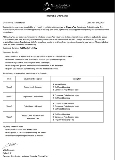 Cybersecurity Shadowfox Internship Professionalgrowth