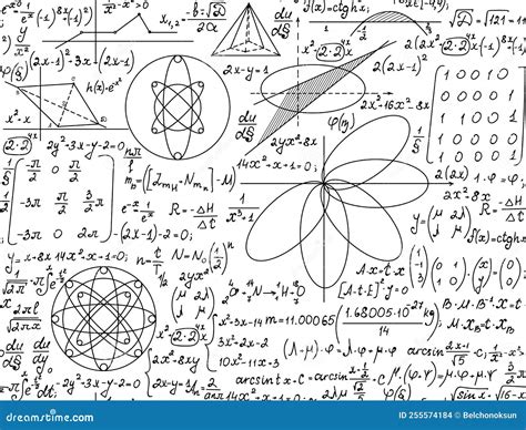 Math Scientific Vector Seamless Pattern With Formulas Calculations And Geometrical Figures