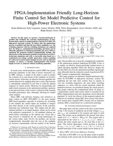 Pdf Fpga Implementation Friendly Long Horizon Finite Control Set Model Predictive Control For