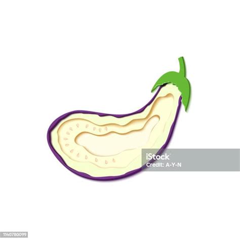 종이 잘라 보라색 가지 세트 반 슬라이스 익은 가지의 형태로 벡터 종이 아트 디자인 벡터 일러스트입니다 종이 아플 리 케 아트 스타일 야채입니다 종이 접기 개념입니다 가을에