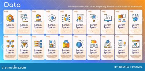 Vector Color Linear Icon Set Of Data Outline Symbol Collection Of Datum Analysis