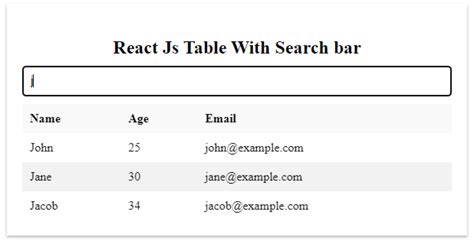 React Js Table With Search Bar Filter Table Data