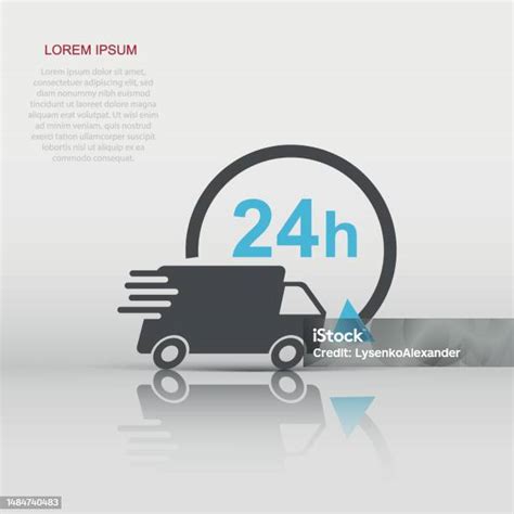 플랫 스타일의 벡터 배달 트럭 24시간 아이콘입니다 24시간 빠른 배송 서비스 배송 기호 그림 픽토그램 자동차 밴 사업 개념입니다 24에 대한 스톡 벡터 아트 및 기타