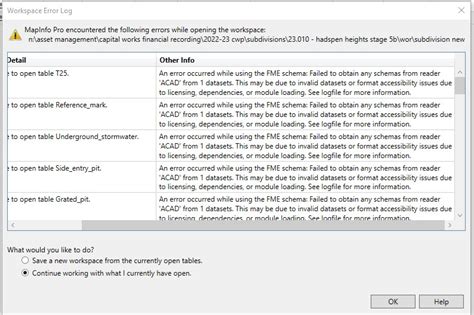 fme schema error acad reader mapinfo pro